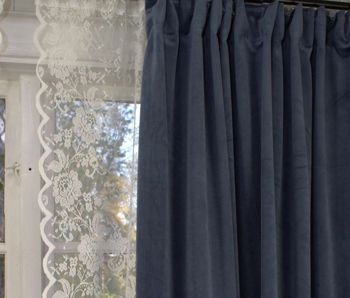 Vorhang GABRIELLA Samt BLAU DENIM 140x240 cm 2 Stück blickdicht ...